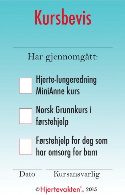 HLR kursbevis, folder | Hjertevakten